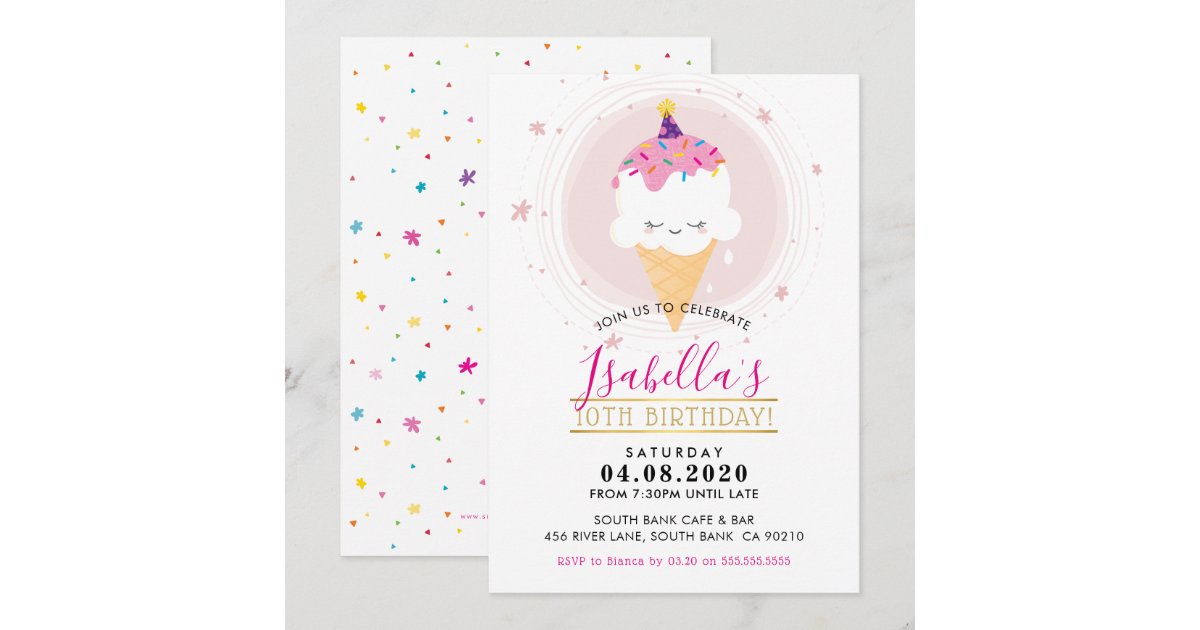 CUTE BIRTHDAY PARTY INVITE kawaii icecream cone | Zazzle