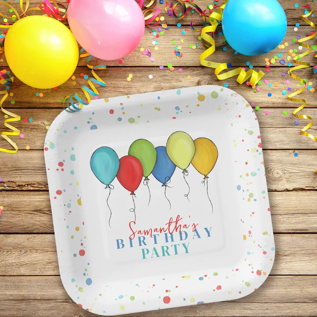 Cute Birthday Party Watercolor Balloons Paper Plates | Zazzle