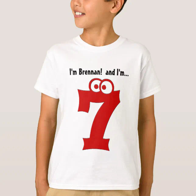 Cute Birthday Tee for 7 Year Old Fun Red Number | Zazzle
