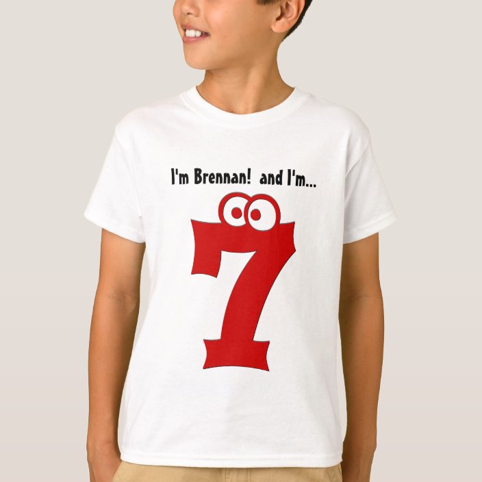 Cute Birthday Tee for 7 Year Old Fun Red Number | Zazzle