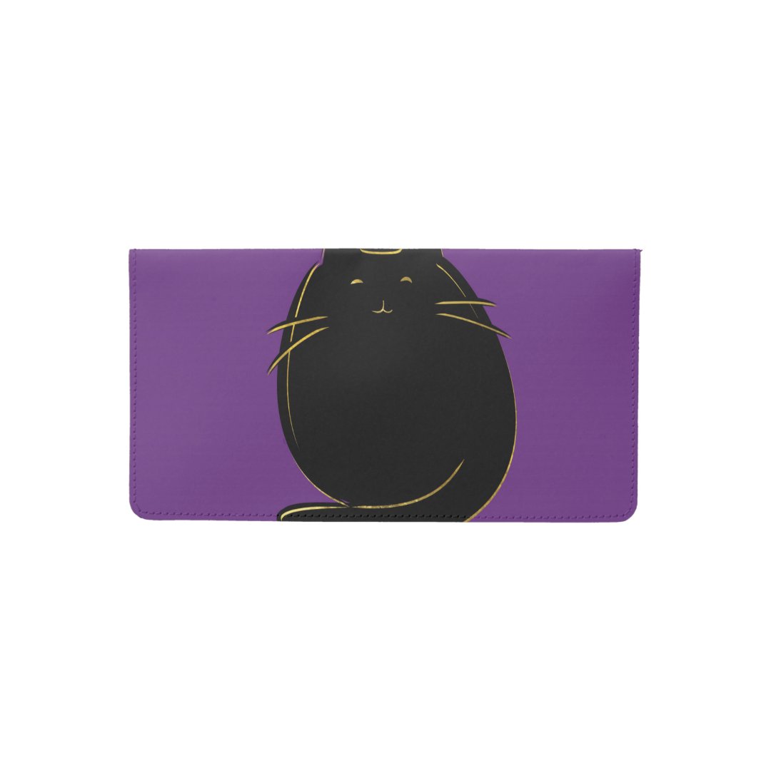 Cute black and gold cat on purple checkbook cover | Zazzle