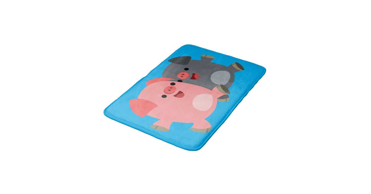 Cute Black And White Cartoon Pigs Bath Mat | Zazzle