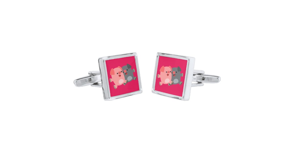 Cute Black and White Cartoon Pigs Cufflinks | Zazzle