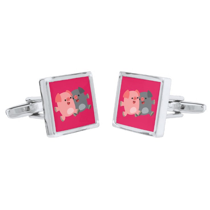 Cute Black and White Cartoon Pigs Cufflinks | Zazzle