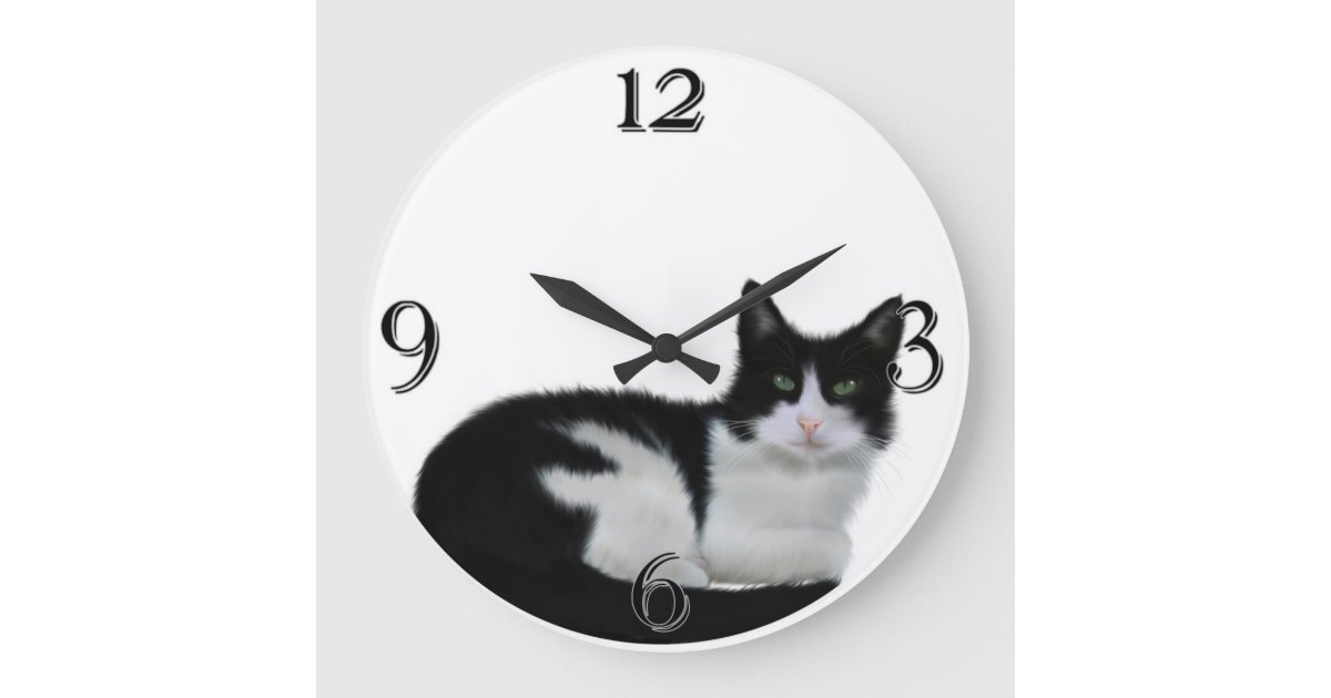 Cute Black And White Cat Wall Clock | Zazzle