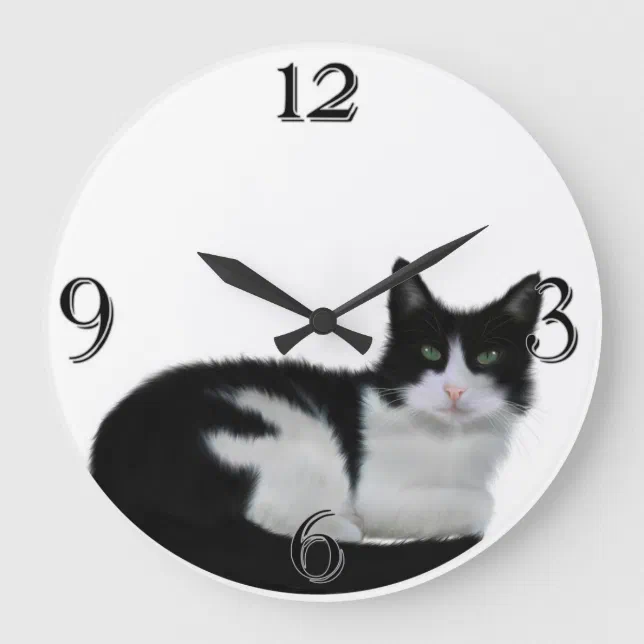 Cute Black And White Cat Wall Clock | Zazzle
