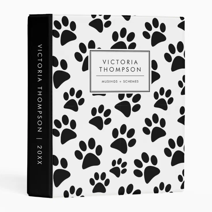 Cute Black and White Dog Paw Prints Pattern Mini Binder | Zazzle