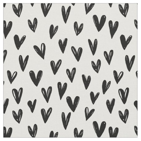 Minimal Black and White Hearts Pattern Fabric | Zazzle