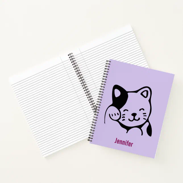 Cute Black and White Kitty Cat Waving Hello Custom Notebook | Zazzle
