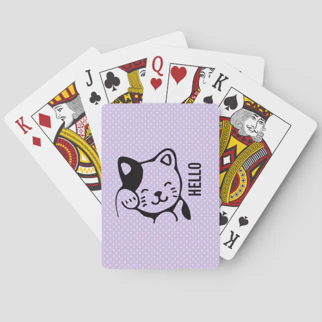 Cute Black and White Kitty Cat Waving Hello Poker Cards | Zazzle