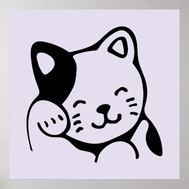 Cute Black and White Kitty Cat Waving Hello Poster | Zazzle