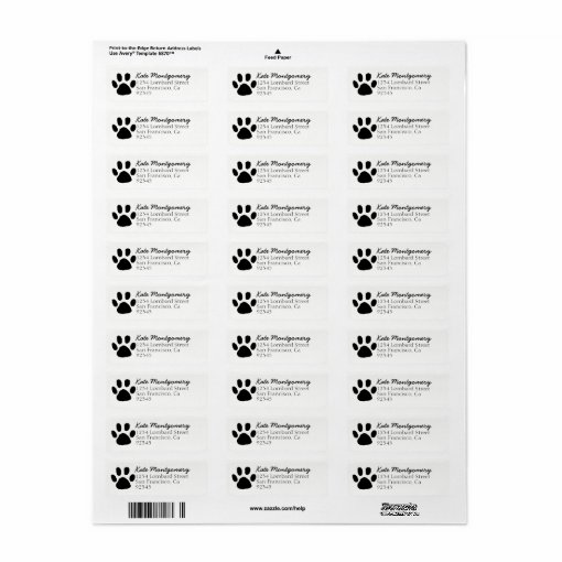 Cute Black and White Paw Print Return Address Label | Zazzle