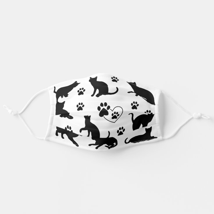 Cute Black and White Paw Prints Cat Lover's Adult Cloth Face Mask | Zazzle