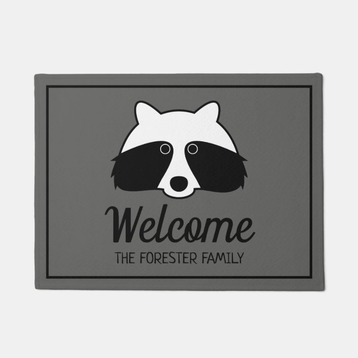 Cute black and white raccoon personalized welcome doormat | Zazzle.com