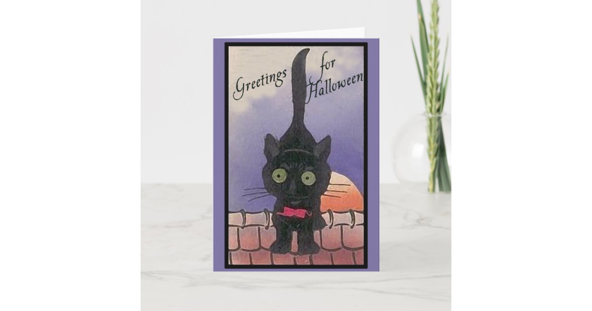 Cute Black Cat Halloween Cards | Zazzle