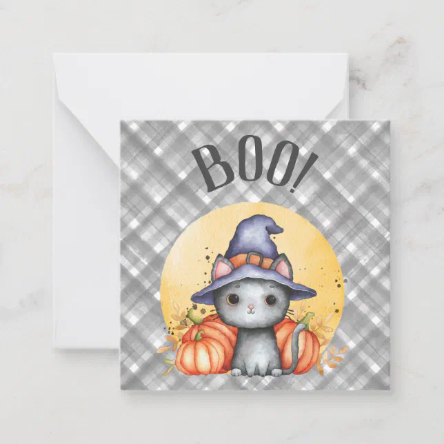Cute Black Cat Happy Halloween Note Card | Zazzle