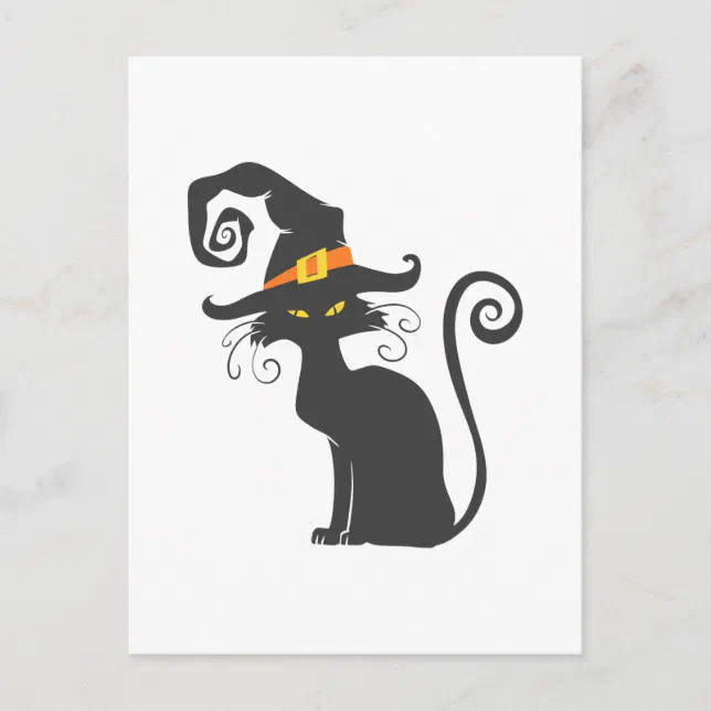 Cute black cat in a witch hat - Choose background Postcard | Zazzle
