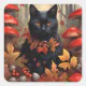 Cute Black Cat in Autumn Forest Square Sticker | Zazzle