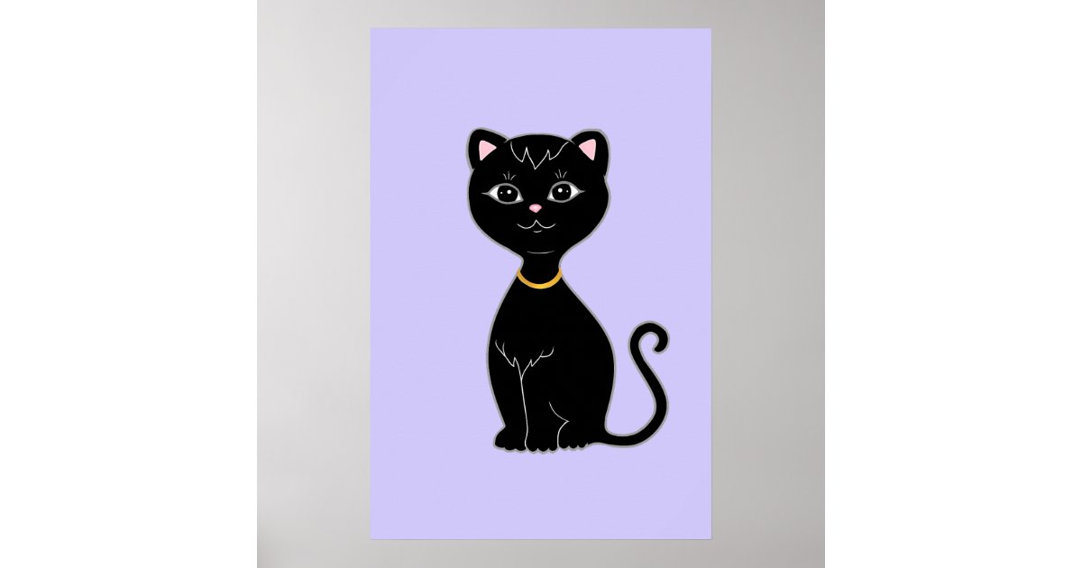 Cute Black Cat on Light Periwinkle Poster | Zazzle