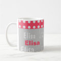 Cute Black Cat Pink Polka Dots Add Your Name Coffee Mug | Zazzle