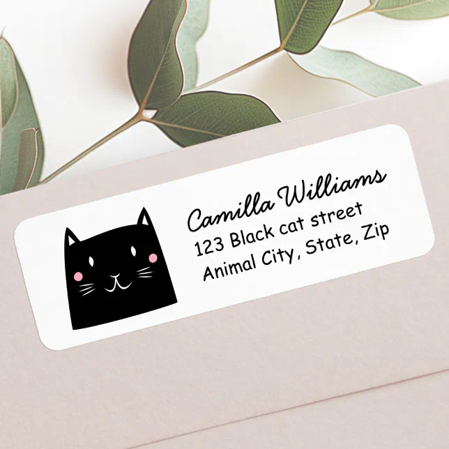 Cute black cat return address label | Zazzle