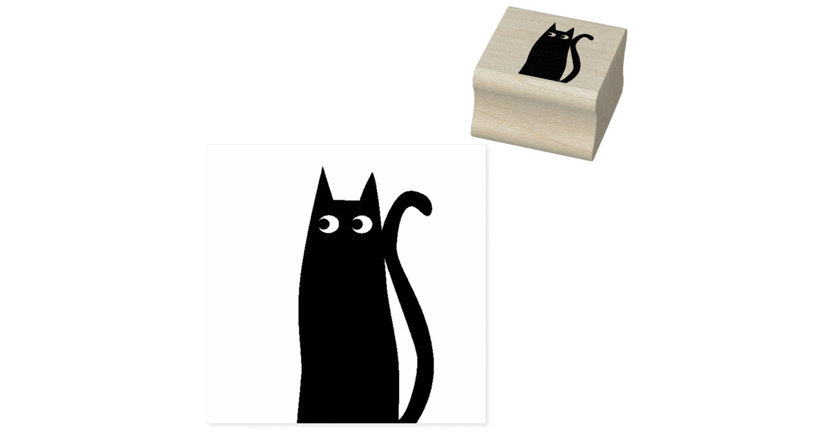 Cute Black Cat Rubber Stamp | Zazzle