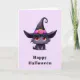 Cute Black Cat Wearing a Witch's Hat Halloween Holiday Card | Zazzle