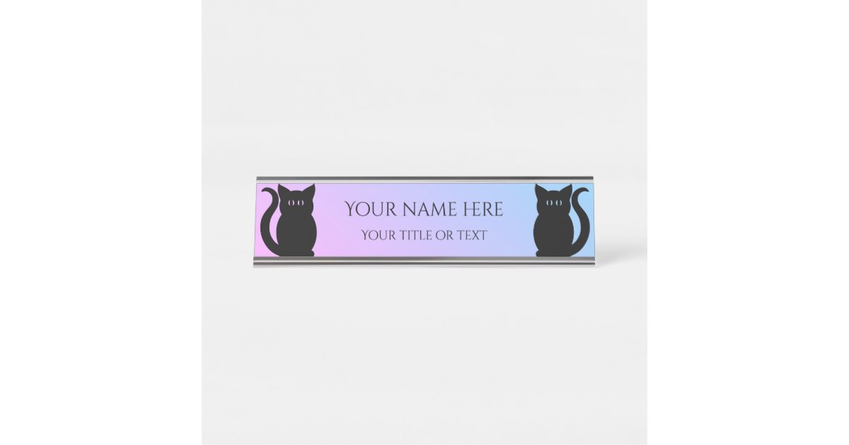 Cute black cats gradient background your name desk name plate | Zazzle