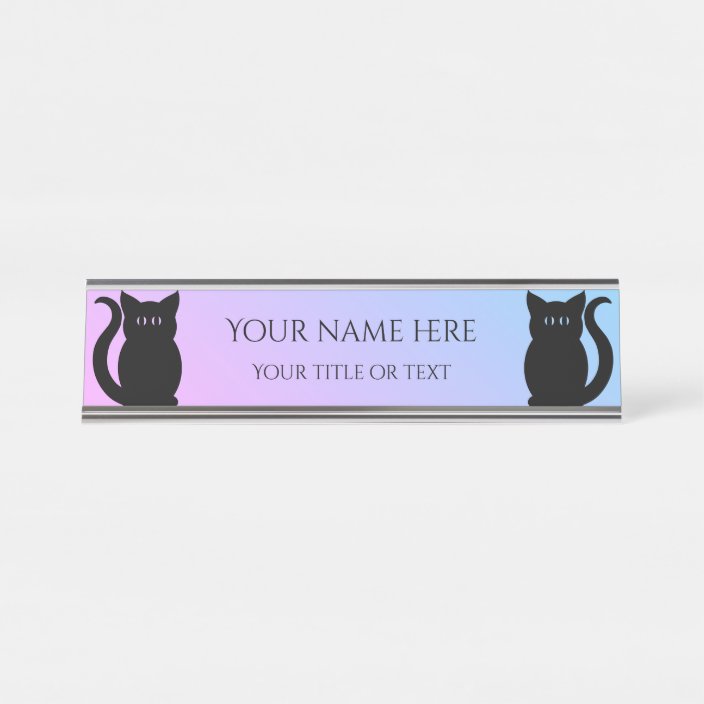 Cute black cats gradient background your name desk name plate | Zazzle.com