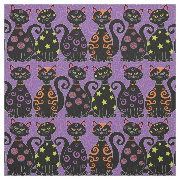 Black Cat Pattern Fabric | Zazzle