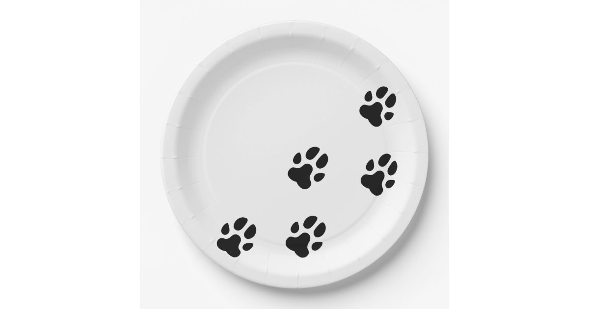 Cute Black Dog Paw Prints Paper Plates | Zazzle