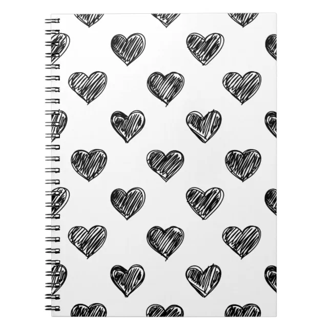CUTE BLACK HEARTS DOODLES PATTERN NOTEBOOK | Zazzle