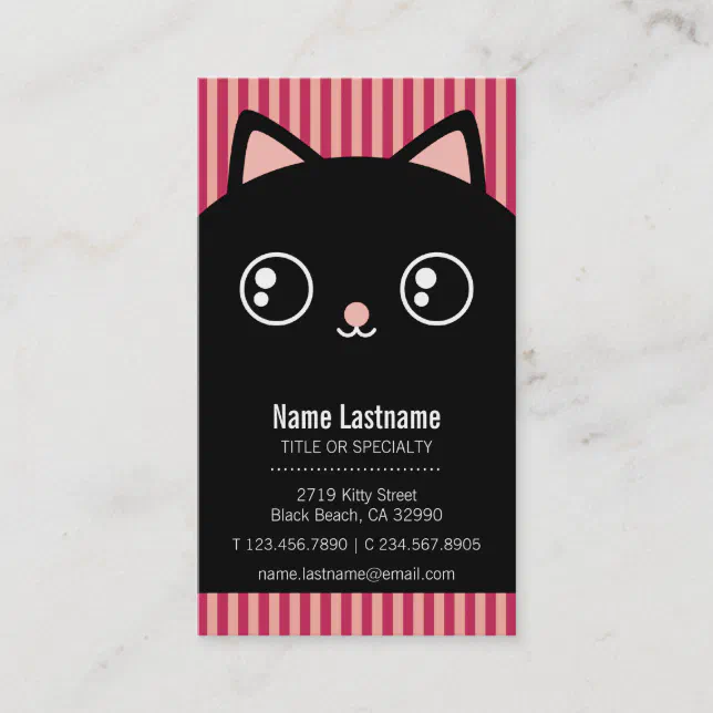 Cute Black Kitty Cat Face Striped Business Card | Zazzle