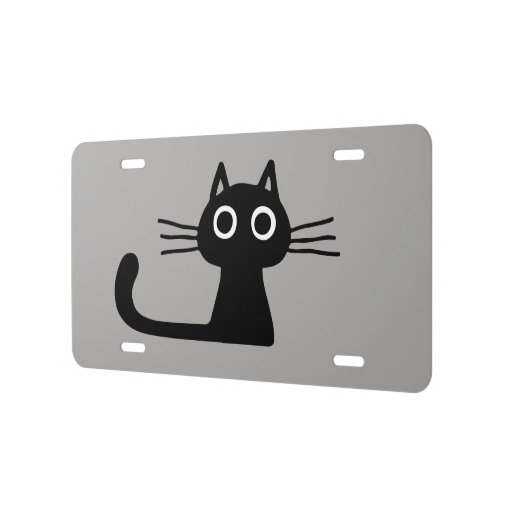 Cute Black Kitty Cat with Long Whiskers and Tail License Plate | Zazzle