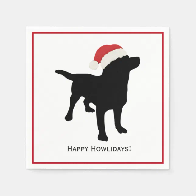Cute Black Lab Dog with Christmas Santa Claus Hat Napkins | Zazzle