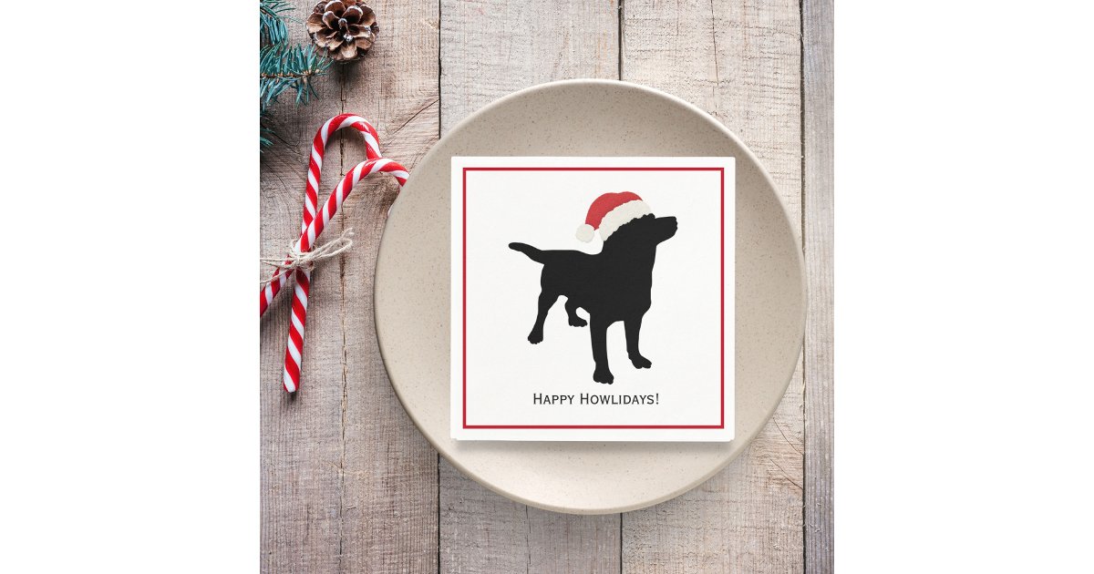 Cute Black Lab Dog with Christmas Santa Claus Hat Napkins | Zazzle