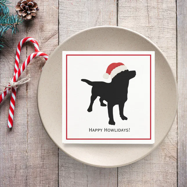 Cute Black Lab Dog with Christmas Santa Claus Hat Napkins | Zazzle