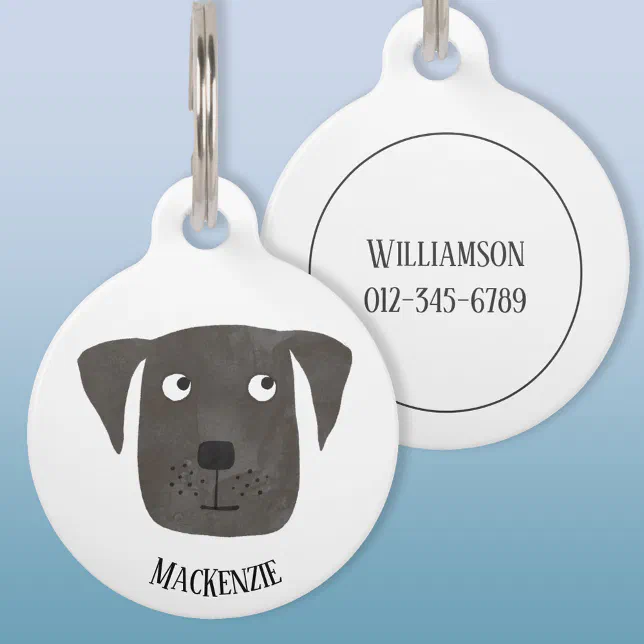 Cute Black Labrador Retriever Dog Art Custom Name Pet ID Tag | Zazzle