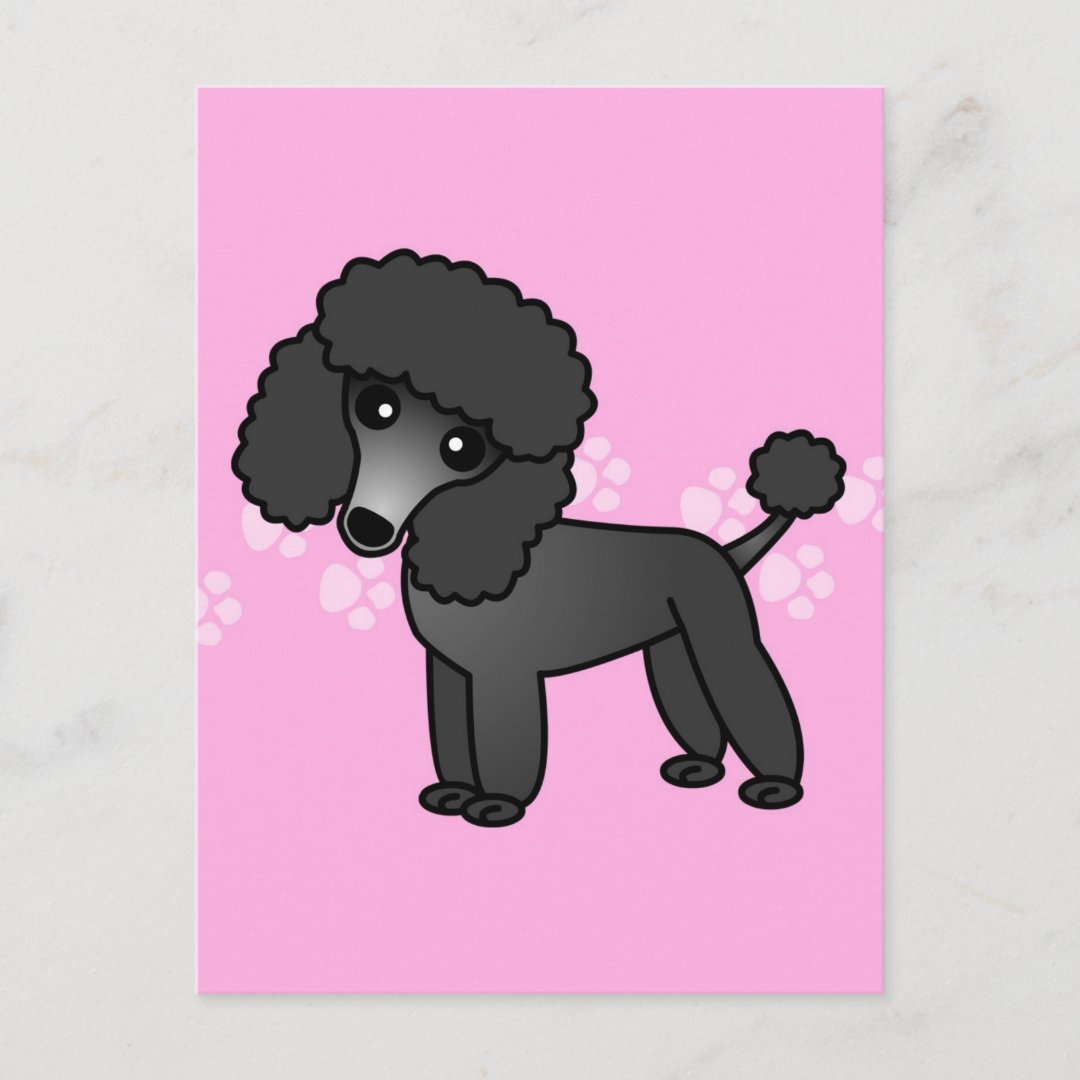 Cute Black Poodle Cartoon - Pink Pawprint Postcard | Zazzle