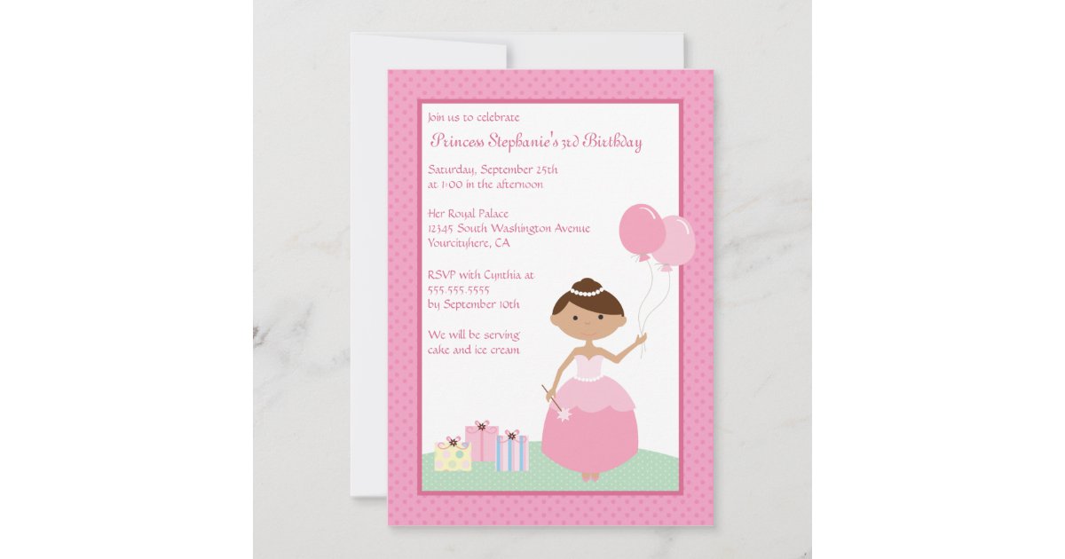 Cute black princess birthday party invitation | Zazzle