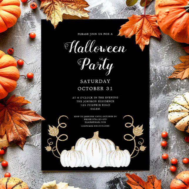Cute Black Pumpkin Halloween Party Invitation | Zazzle