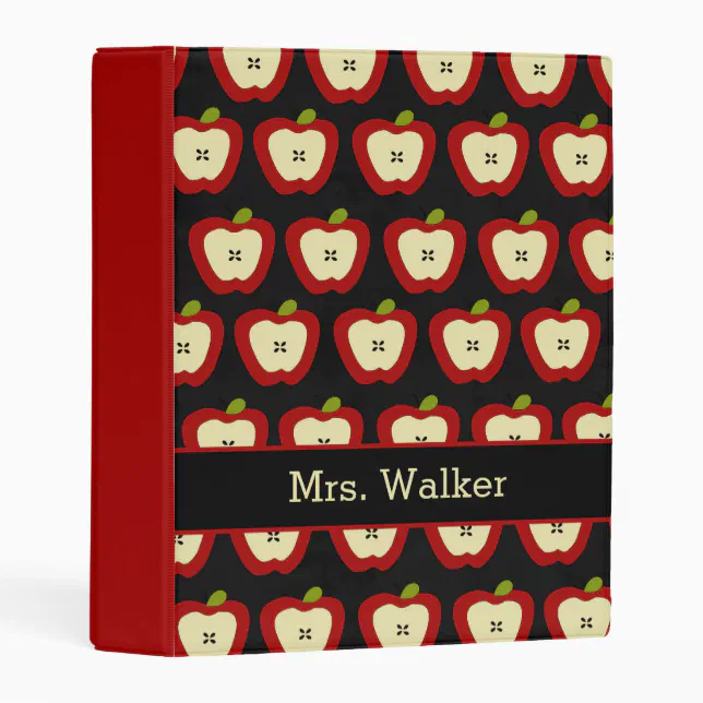 Cute Black Red Apple Pattern Personalized Teacher Mini Binder | Zazzle