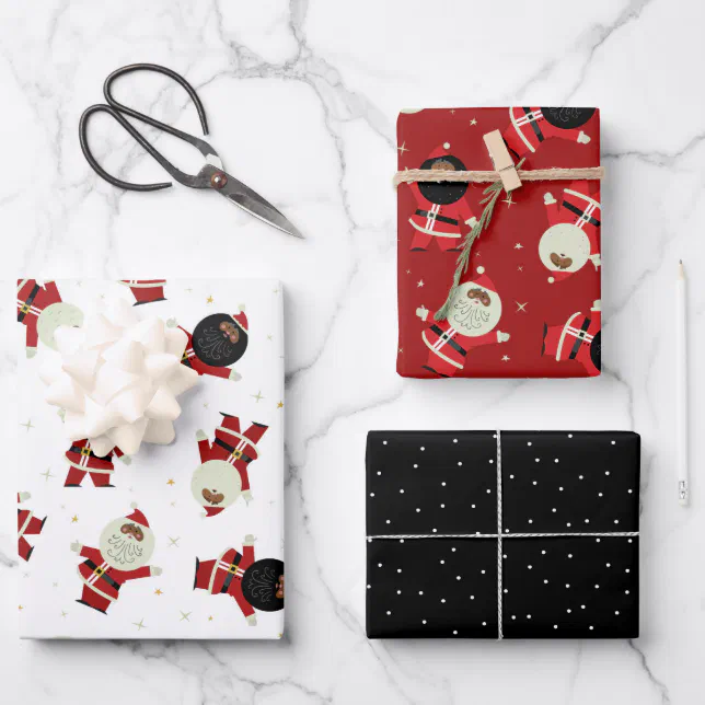 Cute Black Santa Party Pattern Collection Wrapping Paper Sheets | Zazzle
