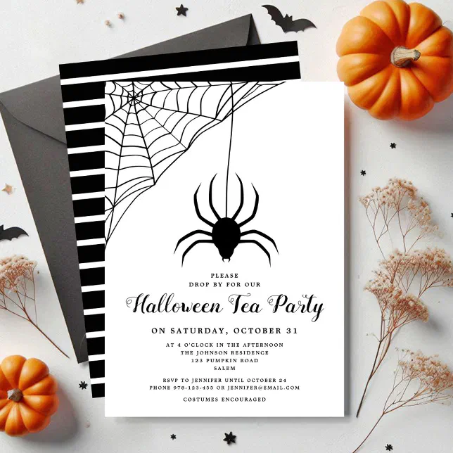Cute Black Spider Halloween Tea Party Invitation | Zazzle