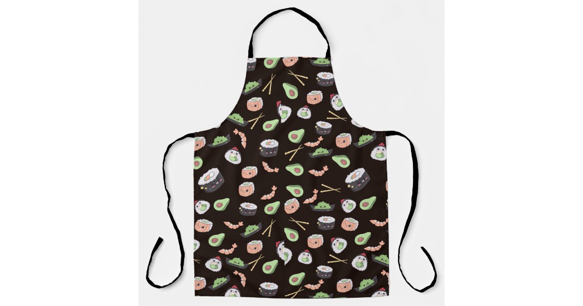 Cute Black Sushi pattern Apron | Zazzle