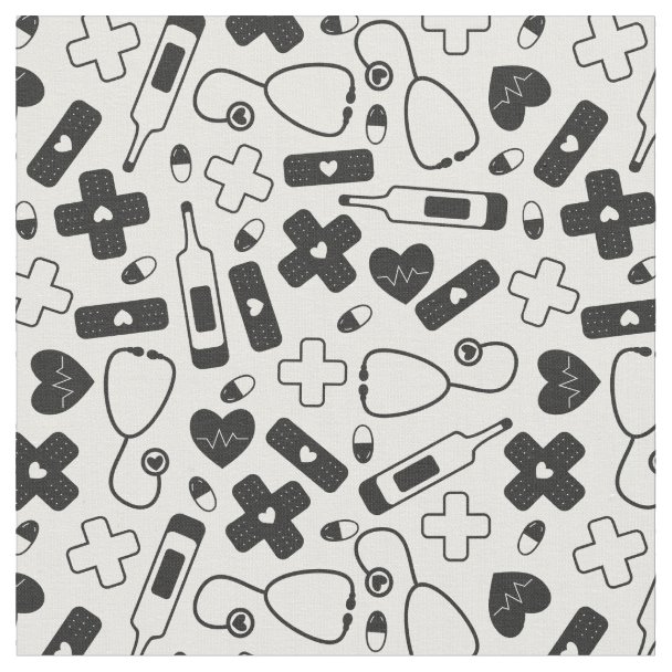 Red Hearts Pink Nurse Doctor Pattern Fabric | Zazzle