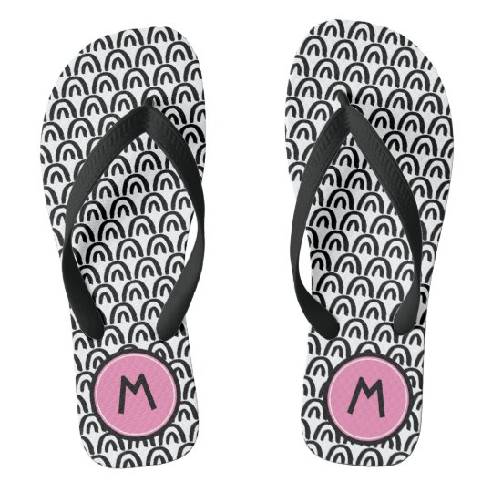 Cute Black White Patten Pink Monogram Flip Flops | Zazzle.com