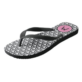Cute Black White Patten Pink Monogram Flip Flops | Zazzle