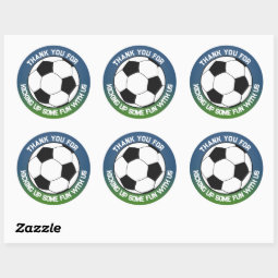 Cute Black White Soccer Football Theme Birthday Classic Round Sticker ...