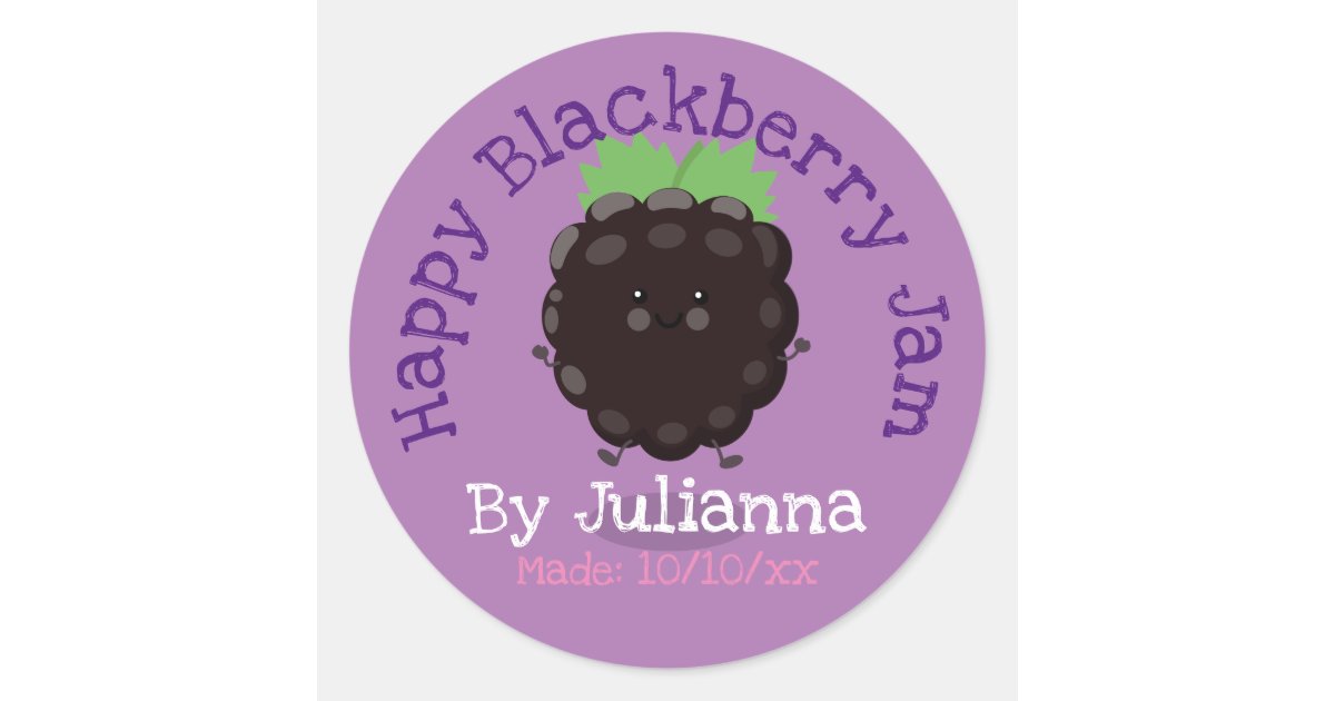 Cute blackberry jam cartoon illustration label | Zazzle